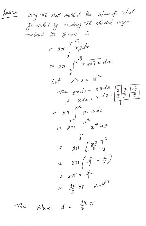 [solved] use the shell method to find the volume of the solid generated by course hero
