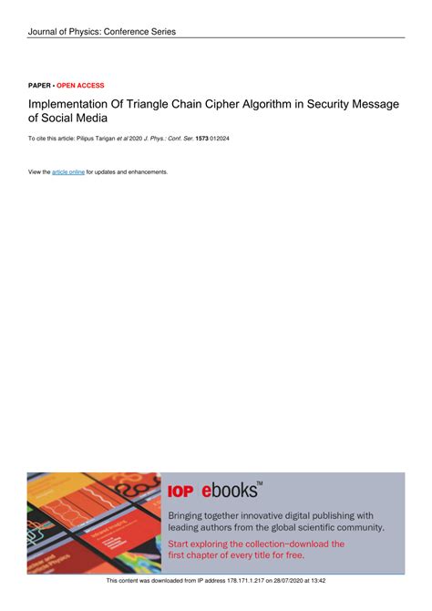 pdf implementation of triangle chain cipher algorithm in security message of social media