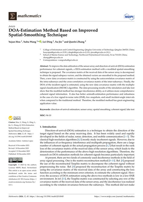 pdf doa estimation method based on improved spatial smoothing technique
