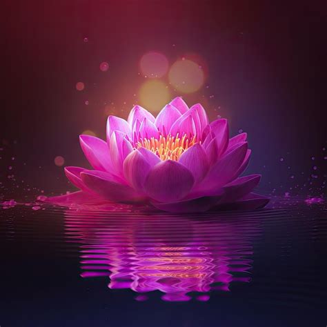 Premium Photo Pink Lotus Flower On Dark Background With Water Reflection