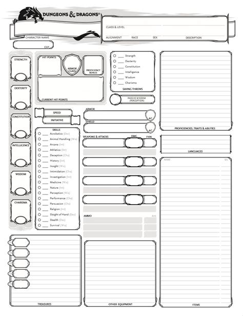 D D Character Sheet Printable