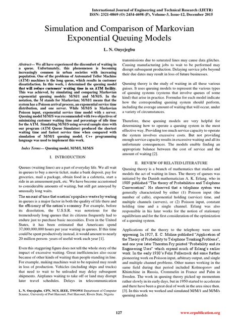 simulation and comparison of markovian exponential queuing models pdf statistical theory