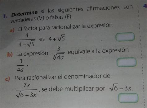 Determina Si Las Siguientes Afirmaciones Son Verdaderas V O Falsas F