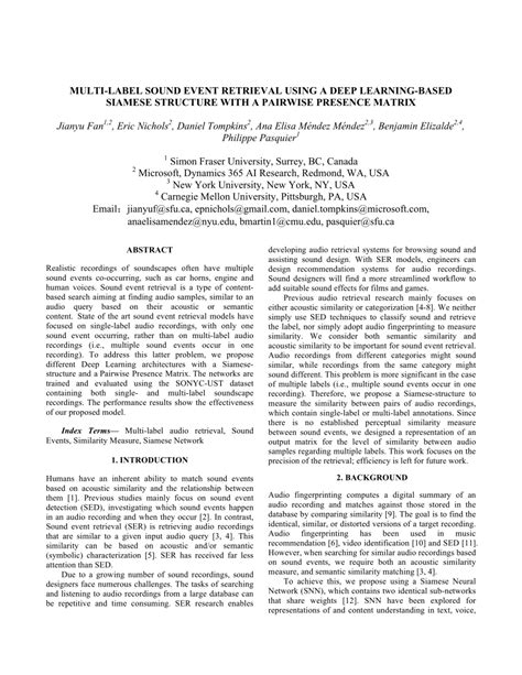 pdf multi label sound event retrieval using a deep learning based siamese structure with a