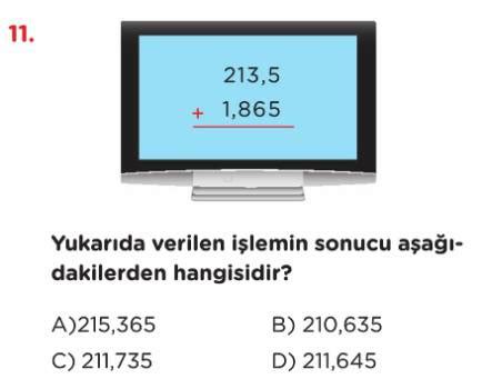 Ondalık Gösterimlerle Toplama ve Çıkarma İşlemleri Test Çöz 5 Sınıf