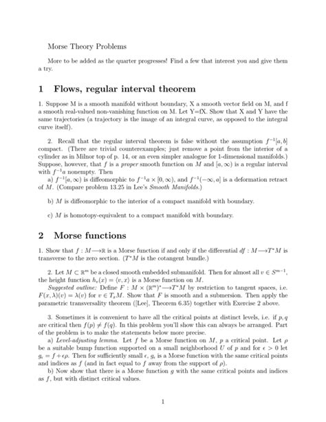 1 flows regular interval theorem 2 morse functions