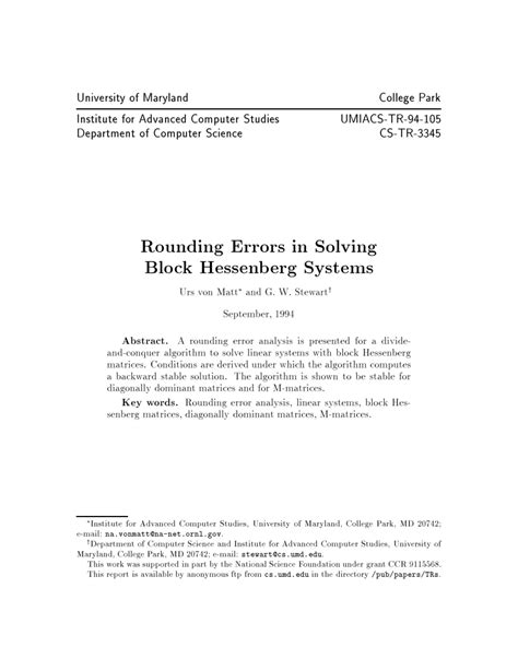 pdf rounding errors in solving block hessenberg systems