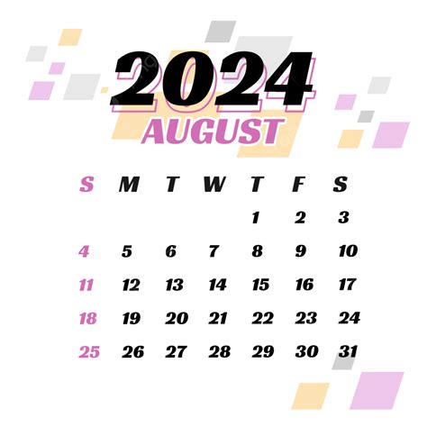 Design Transparente De Calendário De Agosto De 2024 Vetor PNG Agosto