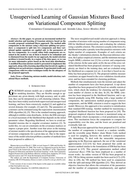 pdf unsupervised learning of gaussian mixtures based on variational component splitting