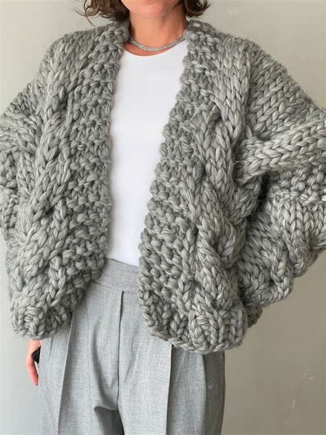 Cable Knit Oversized Chunky Cardigan Sweater Blue Atelier Yuwa Ciao Jp
