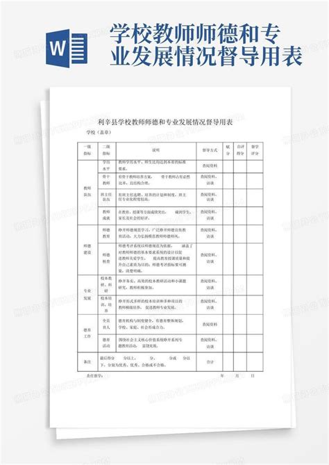 学校教师师德和专业发展情况督导用表Word模板下载 编号ldkmynov 熊猫办公