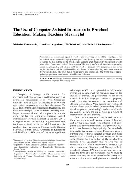 pdf the use of computer assisted instruction in preschool education making teaching meaningful