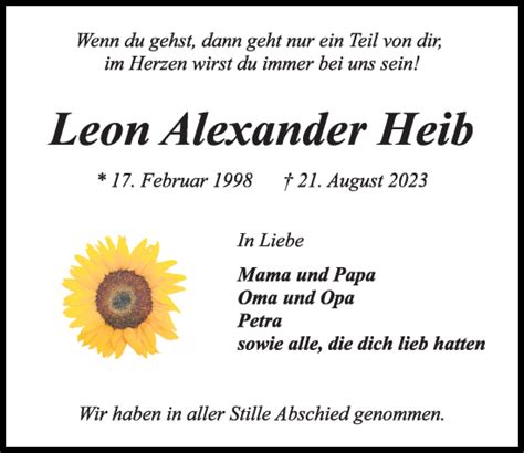 Traueranzeigen Von Leon Alexander Heib Trauer Anzeigen De