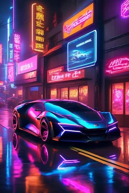 Premium AI Image Futuristic Retro Wave Synth Wave Car Neon Cyber