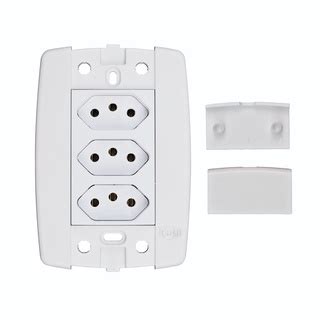 Conjunto Completo Tomada Tripla Monobloco 10A Espelho 4x2 Linha LEV