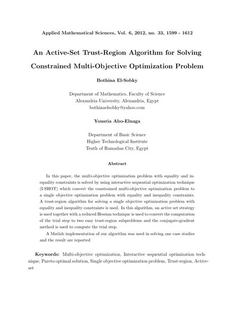 pdf an active set trust region algorithm for solving constrained multi objective optimization