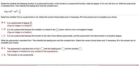 solved determine whether the following function is a polynomial function if the function is a