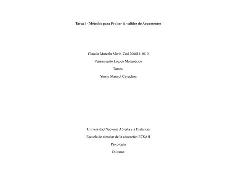 Ejercicio 1 unidad 1 Tarea 1 Métodos para Probar la validez de