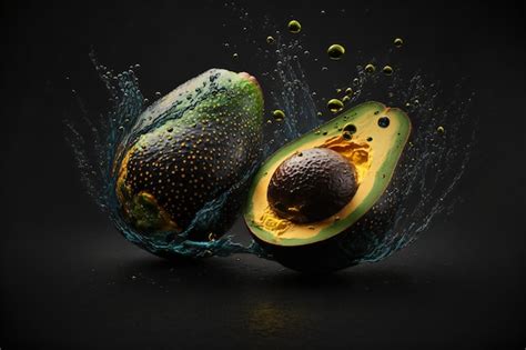Premium Photo Avocados Fruits Splash Isolated On Black Background