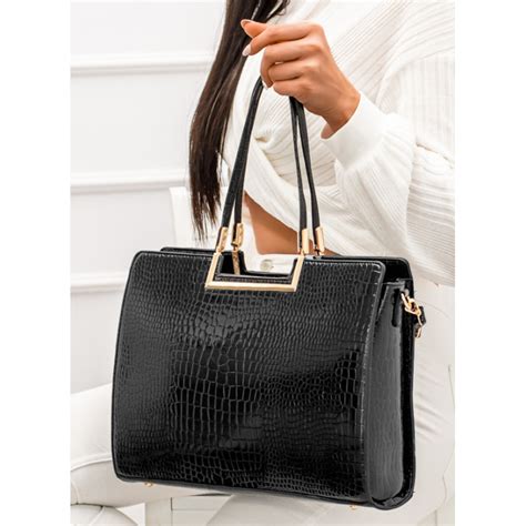 Czarna Torebka Damska Kuferek Shopper