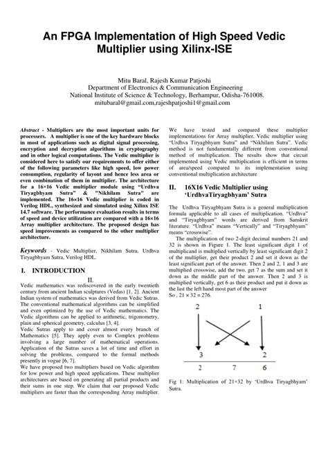 pdf an fpga implementation of high speed vedic multiplier using xilinx ise