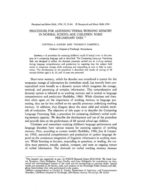 memory pdf working memory memory