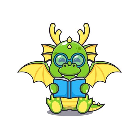 Premium Vector Cute Dragon Reading A Book Cartoon Vector Illustration
