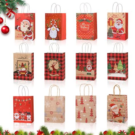 Weihnachts Kraft Geschenktaschen 12 Stück Weihnachtstüten Süßigkeiten