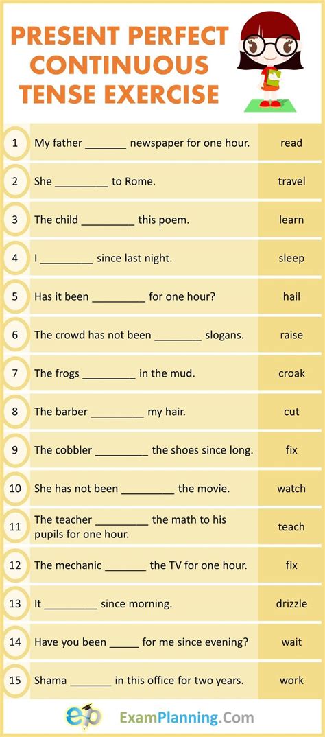 The Present Perfect Continuous Tense Worksheet Is Shown With An Image