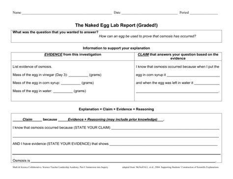 The Naked Egg Lab Report Graded