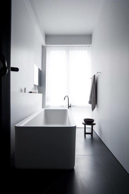 Premium AI Image A Bathroom With A White Bathtub And A White Towel