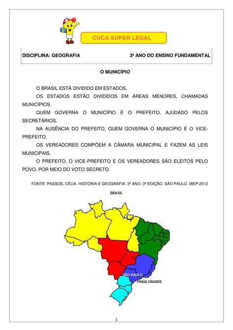 3º ano Atividades de Geografia O município Cuca Super legal