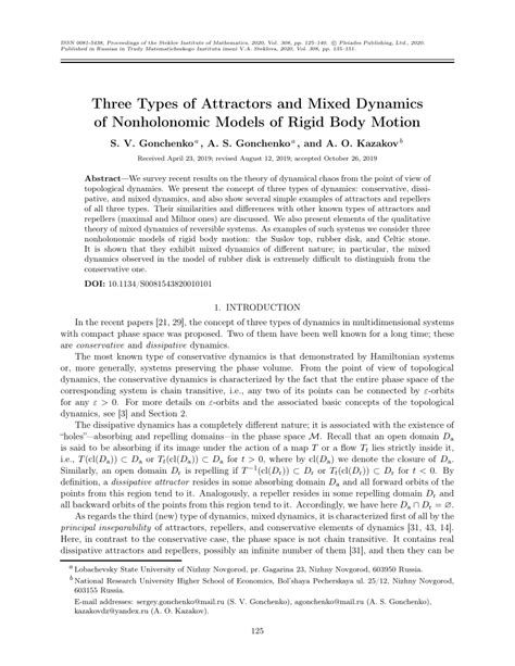 pdf three types of attractors and mixed dynamics of nonholonomic models of rigid body motion