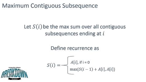 maximum contiguous subsequence dynamic programming youtube