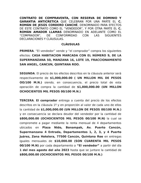Compraventa CON R DE Dominio Y G Anticretica CONTRATO DE COMPRAVENTA