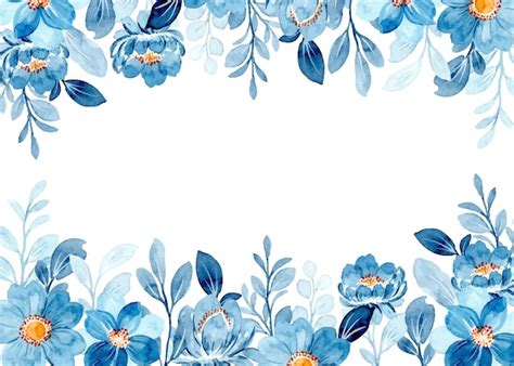 Quadro Floral Azul Aquarela Vetor Premium