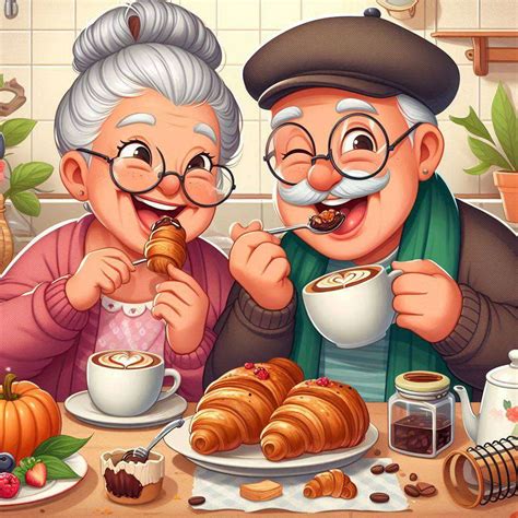 Abuela y abuelo tomando café rompecabezas en línea