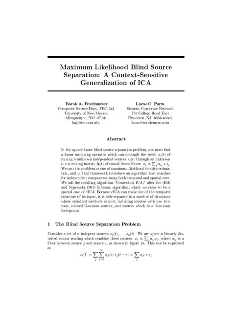 maximum likelihood blind source separation a context sensitive generalization of ica pdf