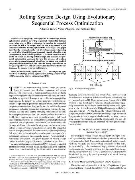 pdf rolling system design using evolutionary sequential process optimization