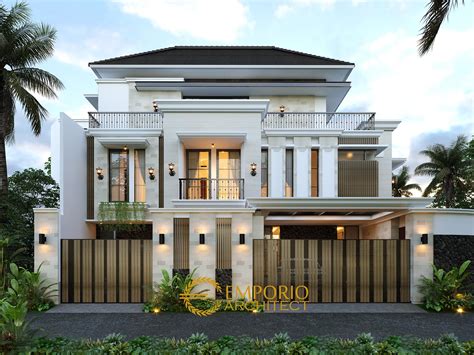 Desain Tampak Depan Dengan Pagar Rumah Modern Klasik 3 Lantai Ibu Winda
