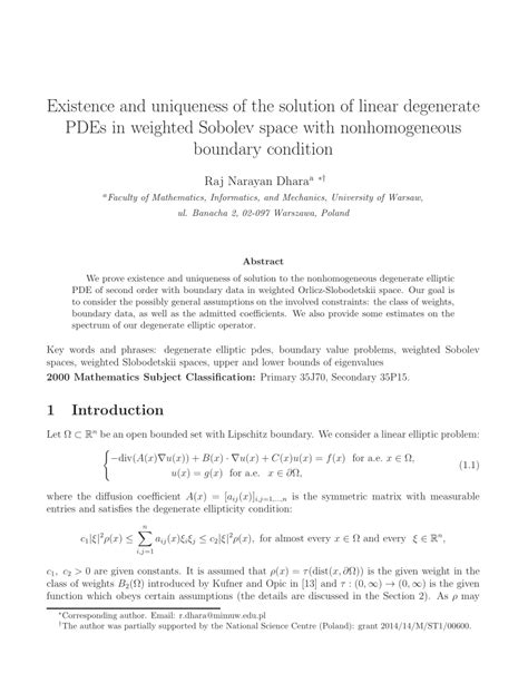 pdf existence and uniqueness of the solution of linear degenerate pdes in weighted sobolev