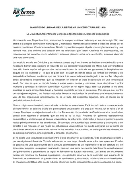 MANIFIESTO LIMINAR DE LA REFORMA UNIVERSITARIA DE 1918
