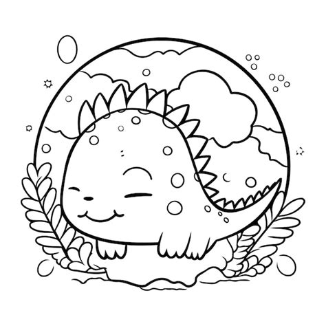 Lindo Dinosaurio Con Hojas Dise O De Ilustraciones Vectoriales De