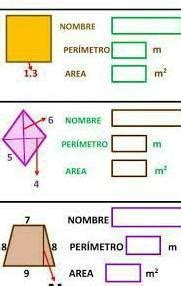 encuentra el perímetro el área y escribe el nombre correctamente de