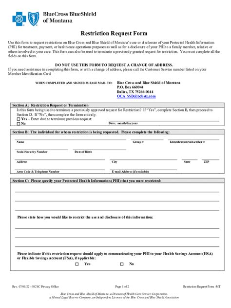 Fillable Online Restriction Request Form Restriction Request Form Fax