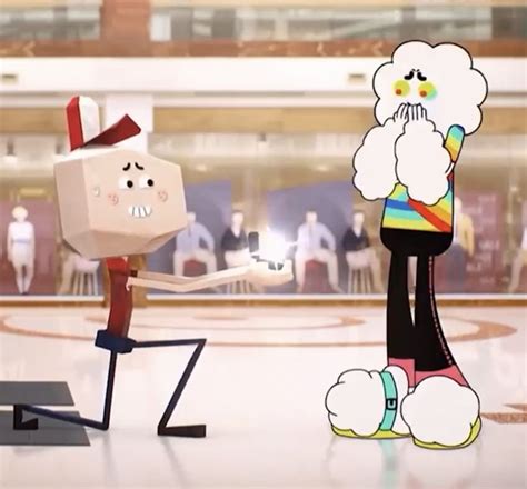 Two Cartoon Characters Standing In Front Of Each Other
