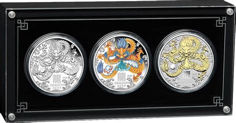 3 X 1 Unze Silber Set Lunar III Drache 2024 Auflage 1 500 Polierte