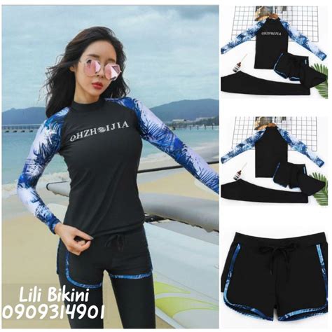 CÓ SẴN Bikini Đồ bơi nữ dài tay quần dài quần ngắn 4 mảnh chống
