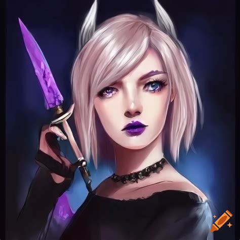 Anime Woman With Blue Eyes And Blond Hair With Pastel Purple Tips