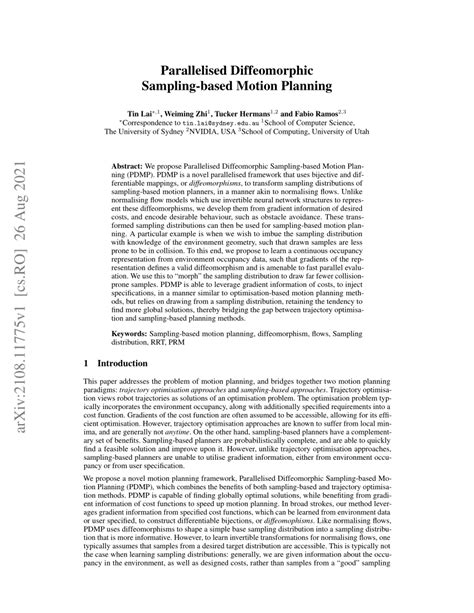 pdf parallelised diffeomorphic sampling based motion planning